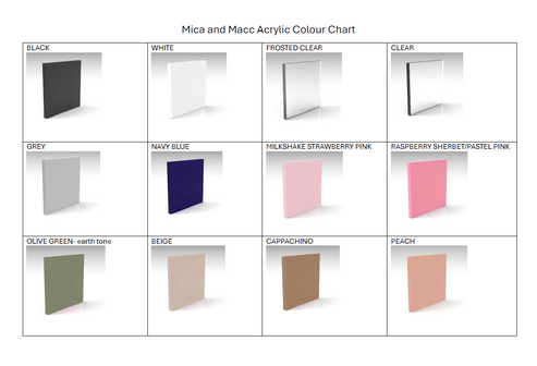 ACRYLIC COLOUR CHART – Mica & Macc